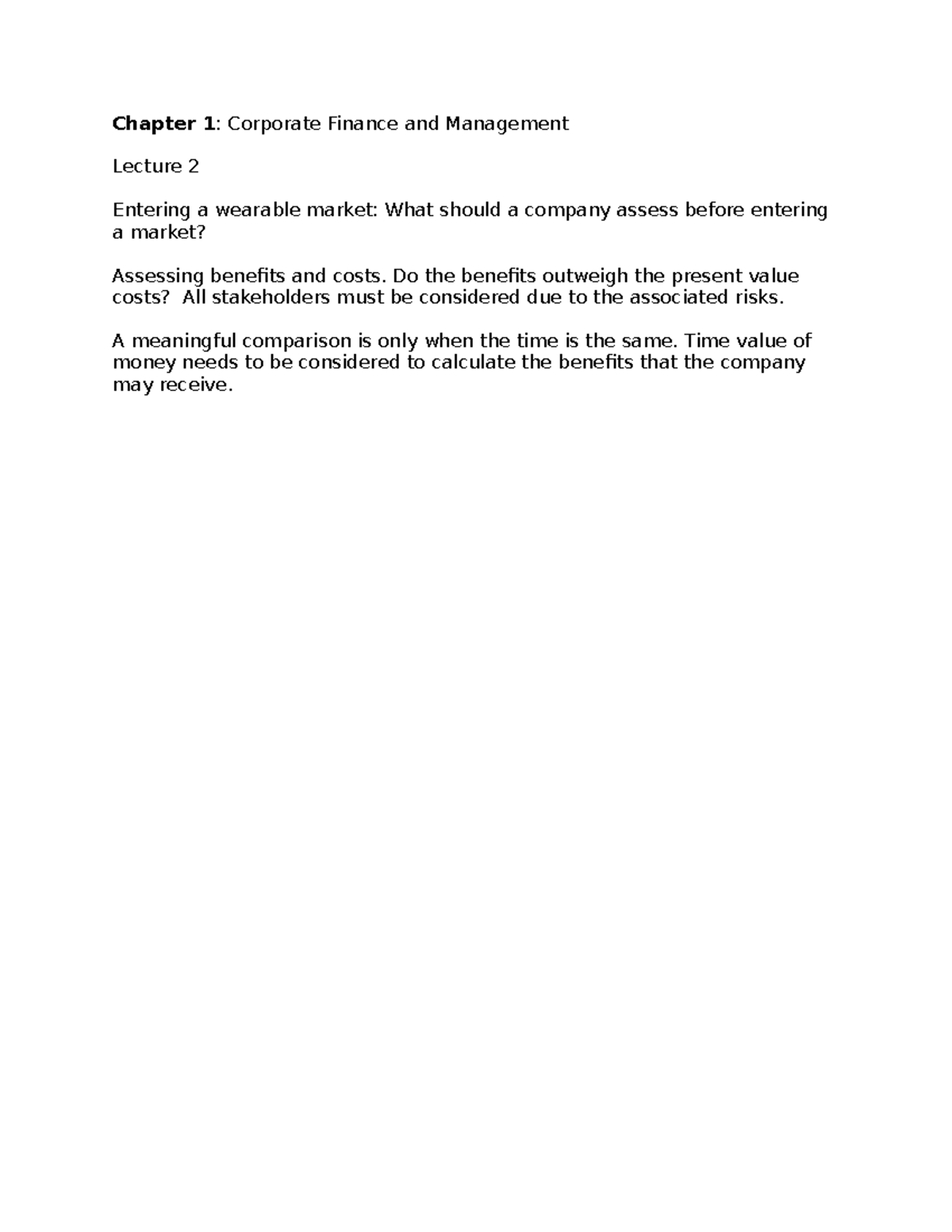 Corporate Finance Notes - Chapter 1: Corporate Finance and Management ...