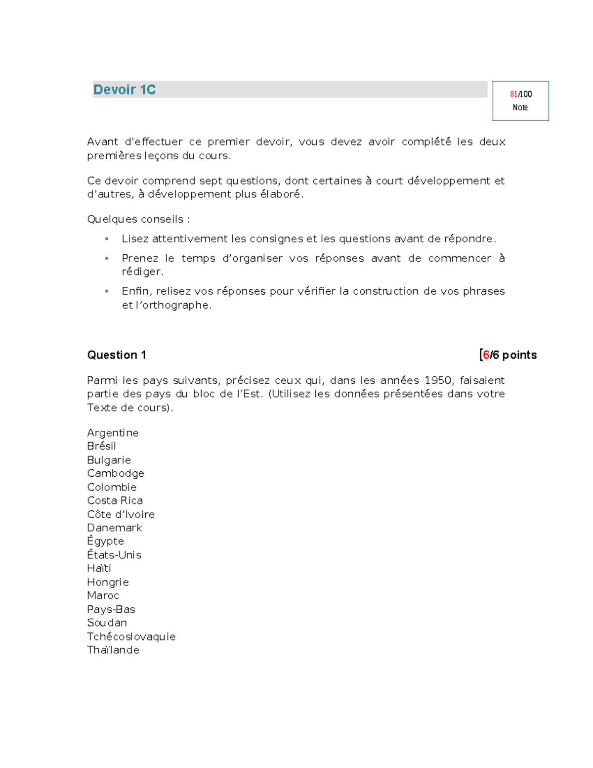 Devoir 1 économie-cégep - Devoir 1C 81 / 100 ####### Note Avant d’effectuer ce premier devoir ...