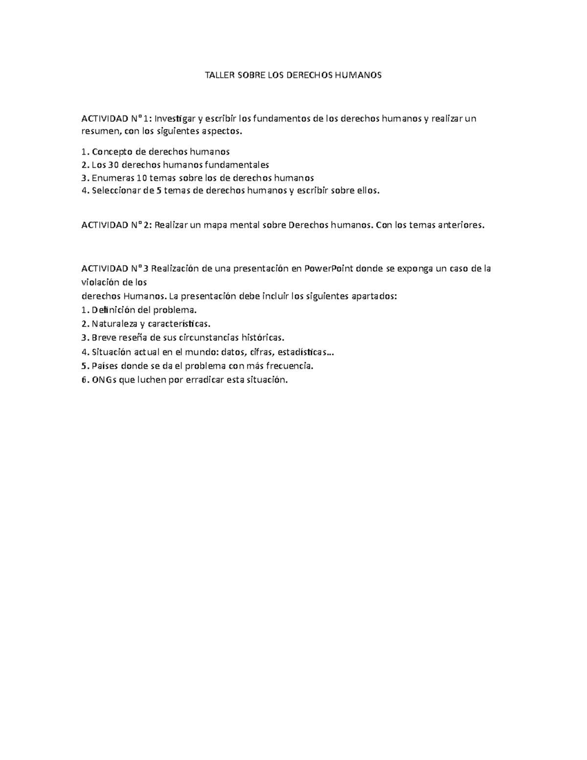 Taller Sobre LOS Derechos Humanos - TALLER SOBRE LOS DERECHOS HUMANOS ...