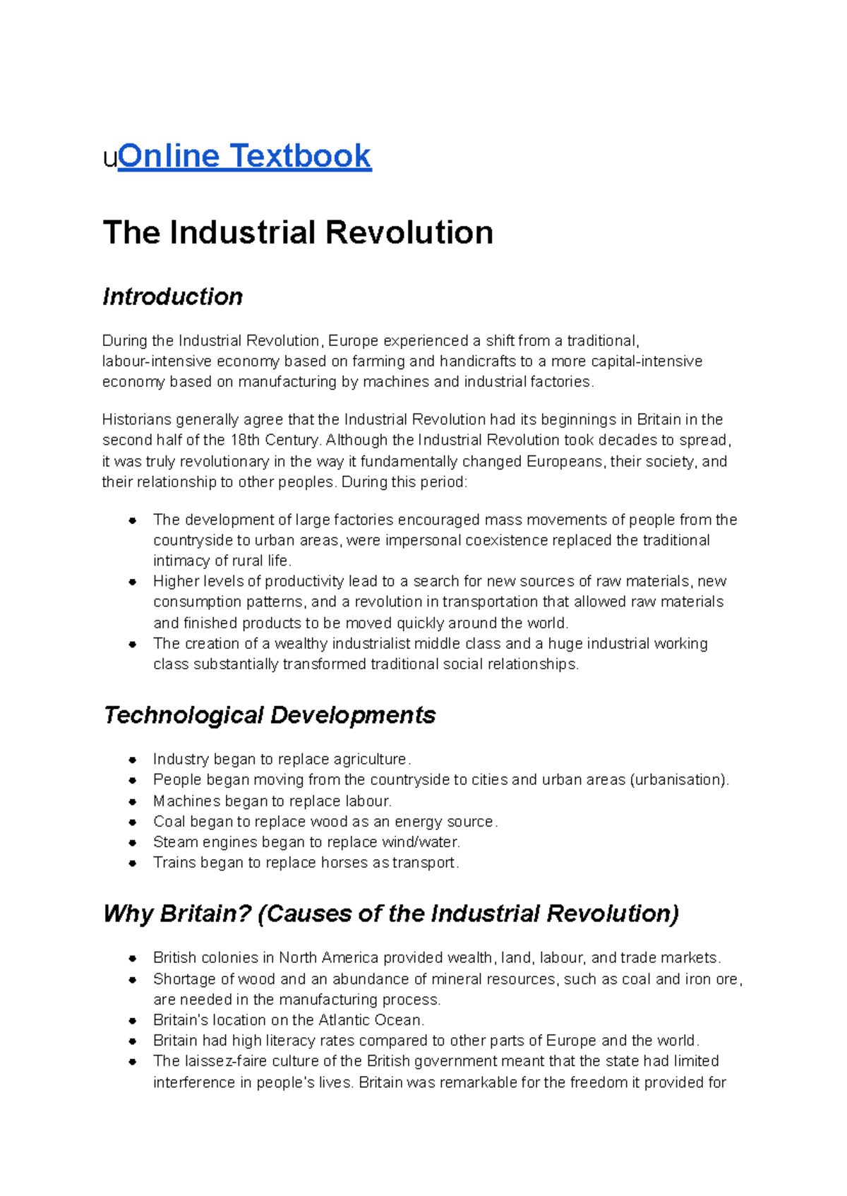 HIST 10: Comprehensive Notes on the Industrial Revolution and Its ...