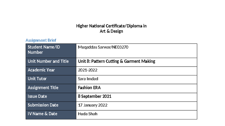 Unit 8: Pattern Cutting & Garment Making Assignment Brief - Studocu