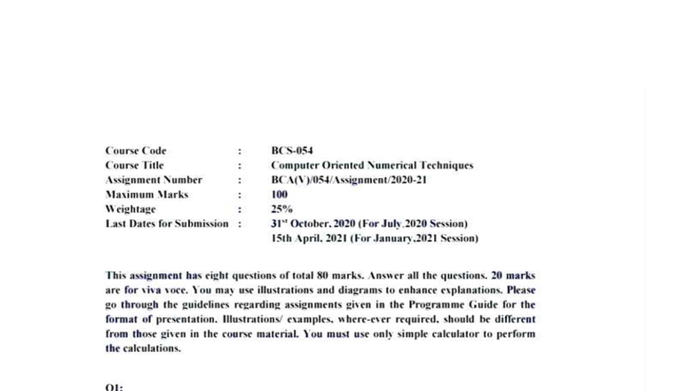 BCS 54 - Numerical Techniques Assignment Guidelines and Questions - Studocu