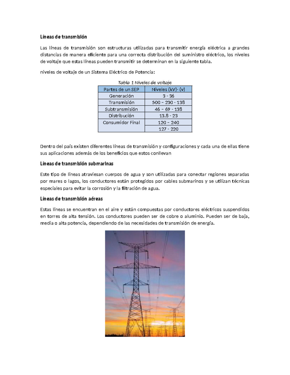 Líneas de Transmisión: Estructuras y Características del SEP - Studocu