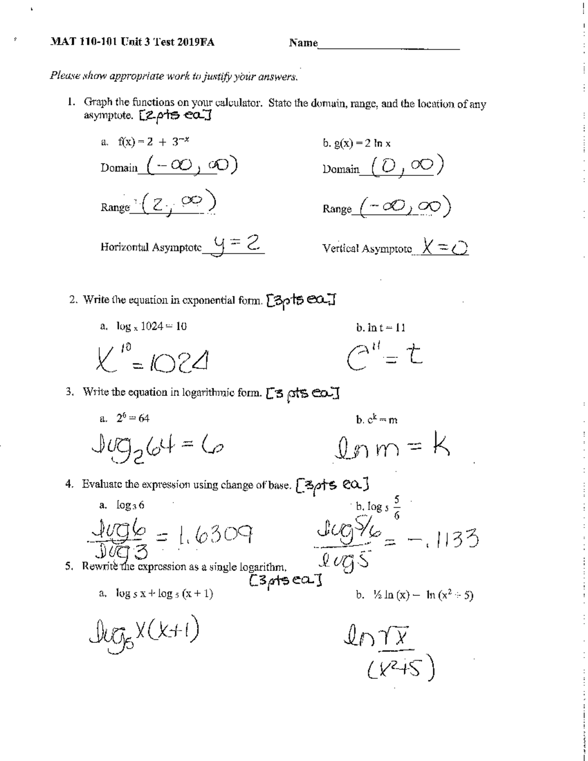 MAT 110-101 Test 3 Solutions - 2019FA Detailed Step-by-Step Guide - Studocu