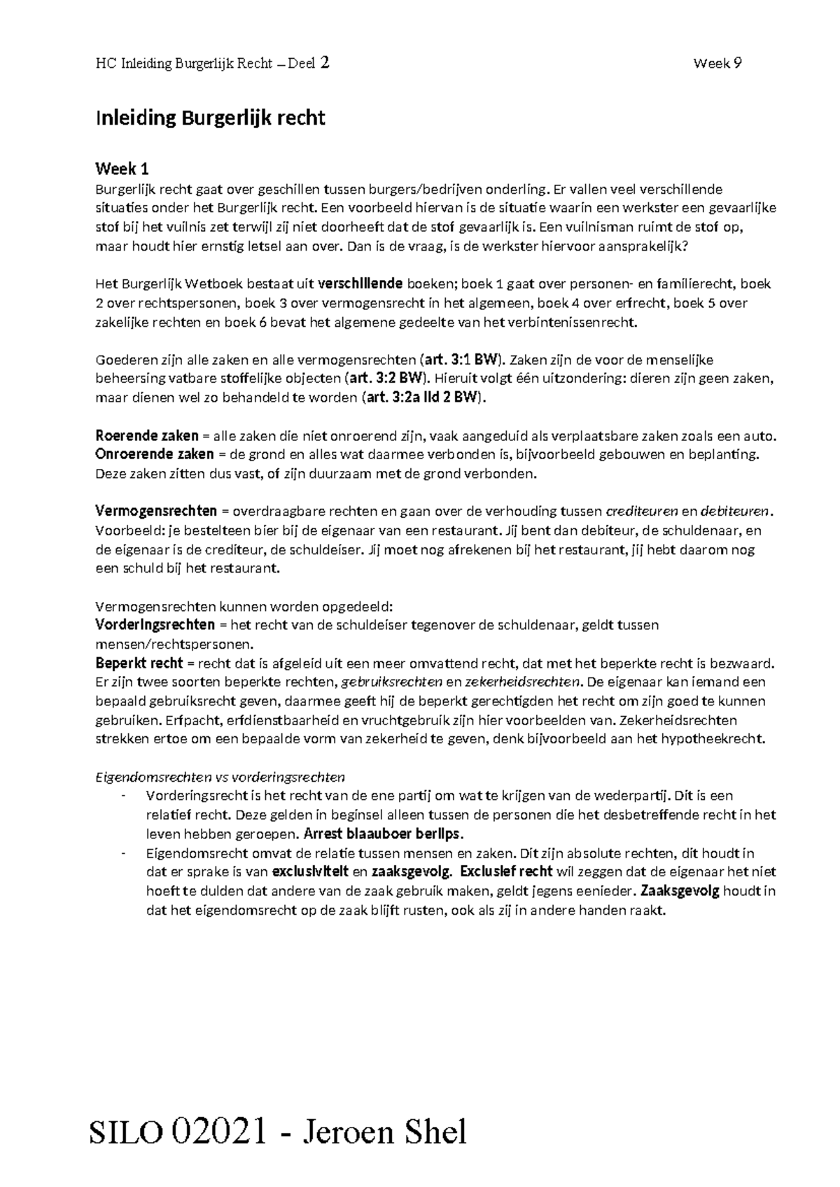 HC Inleiding Burgerlijk Recht Deel 2 Week 9: Essentiële Concepten en ...