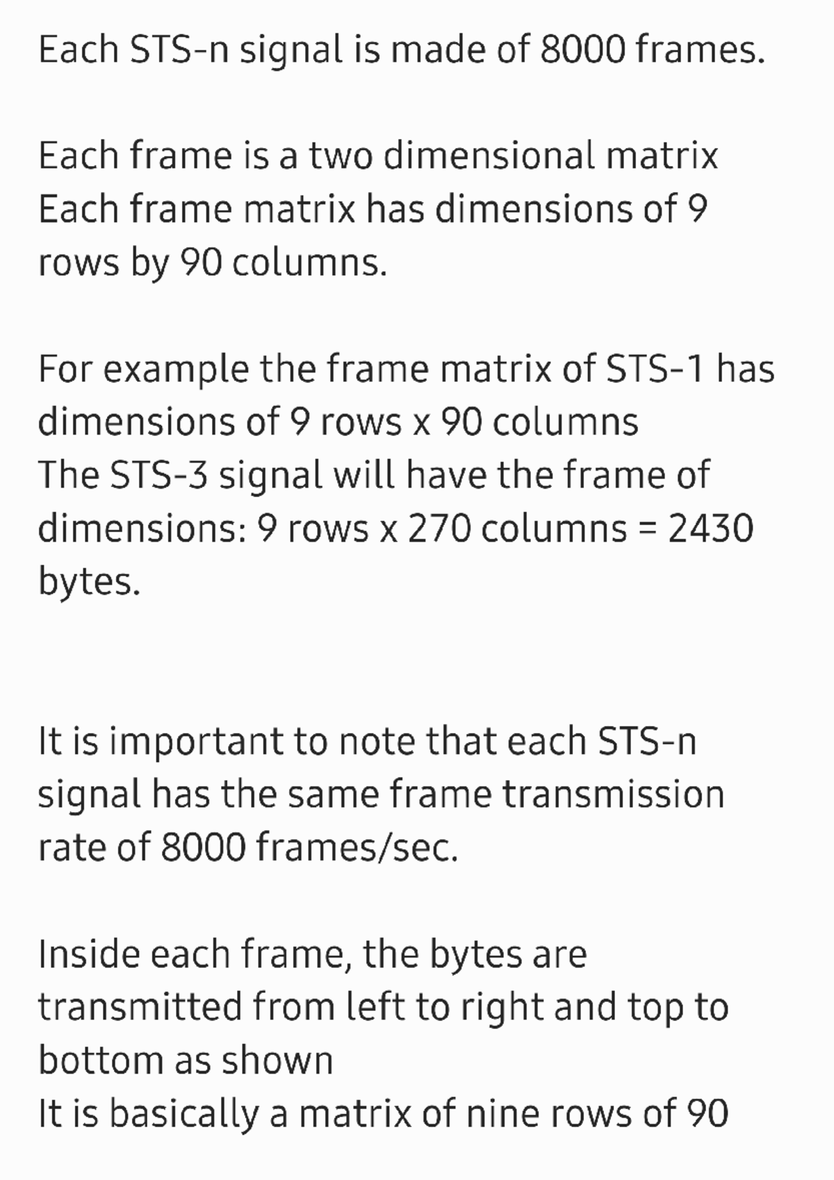SONET Frame Structure: Understanding 9x90 Matrix Dimensions - Studocu