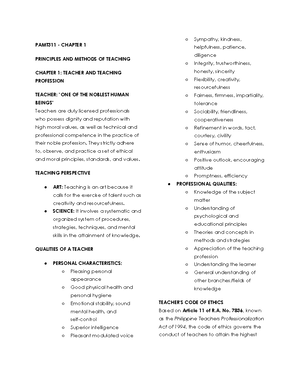 Pamt reviewer - PAMT notes - PRINCIPLES AND METHODS OF TEACHING Chapter ...