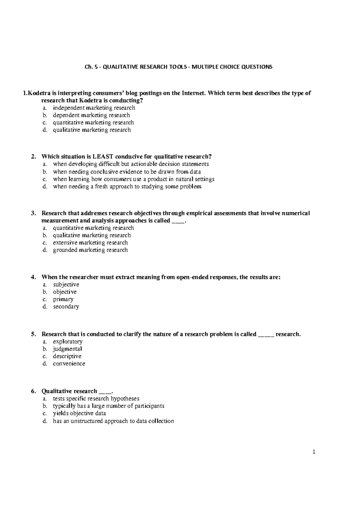 Ch. 5 Qualitative Research Tools: MCQs for ADM3323 - Studocu