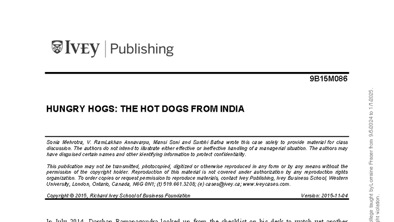 Final Exam Case Study: Hungry Hogs (MGMT1020 CRN13033) - Studocu