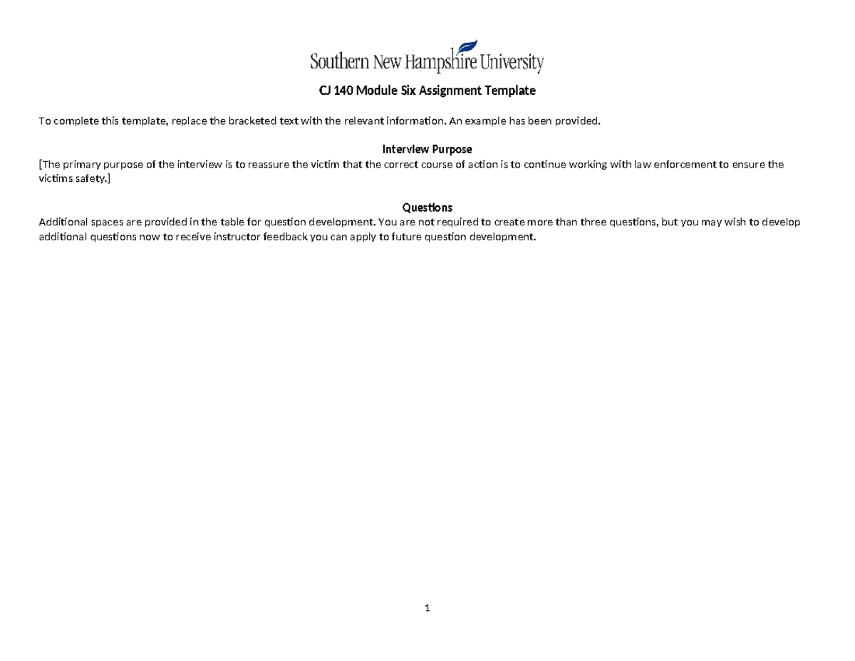 CJ 140 Module Six Assignment Template for Interview Development - Studocu