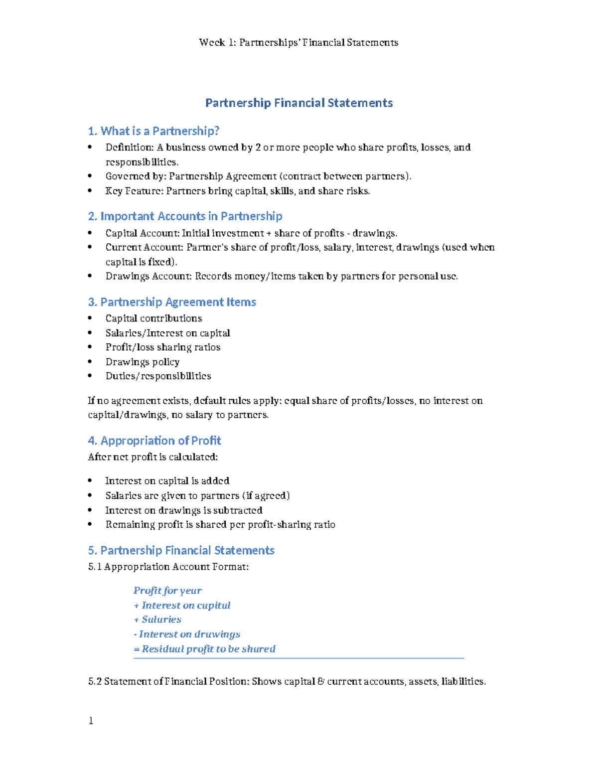 Week 1: Partnership Financial Statements Overview and Key Features ...