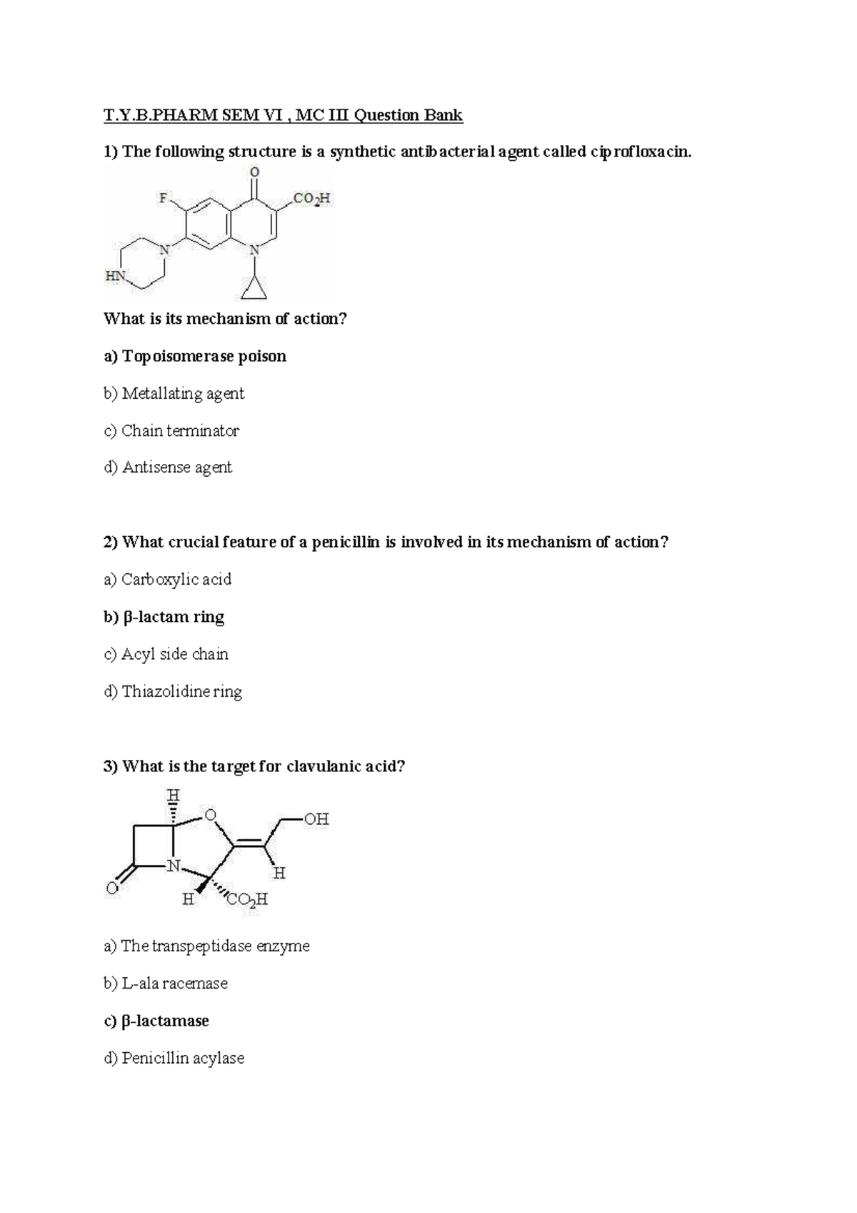 Med-Chem-III Sem VI: Revised MC Question Bank on Antibacterial Agents ...
