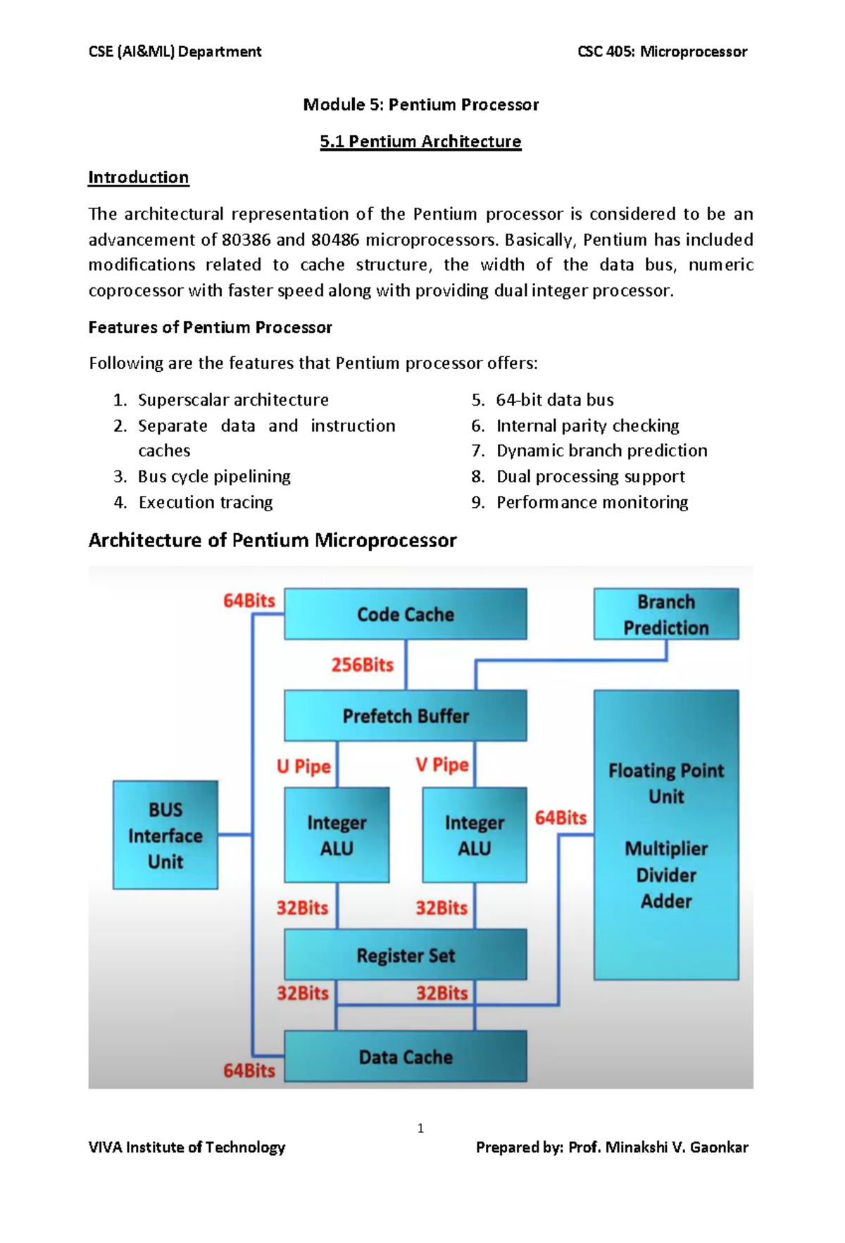 CSE 405: Microprocessor Module 5 - Pentium Processor Overview - Studocu