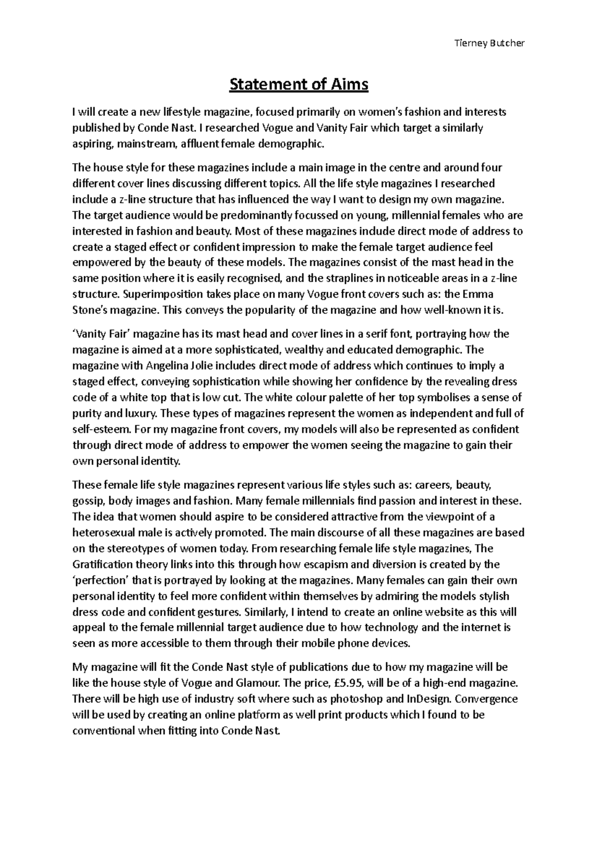 Statement of Aims for Lifestyle Magazine in Media Studies Course - Studocu