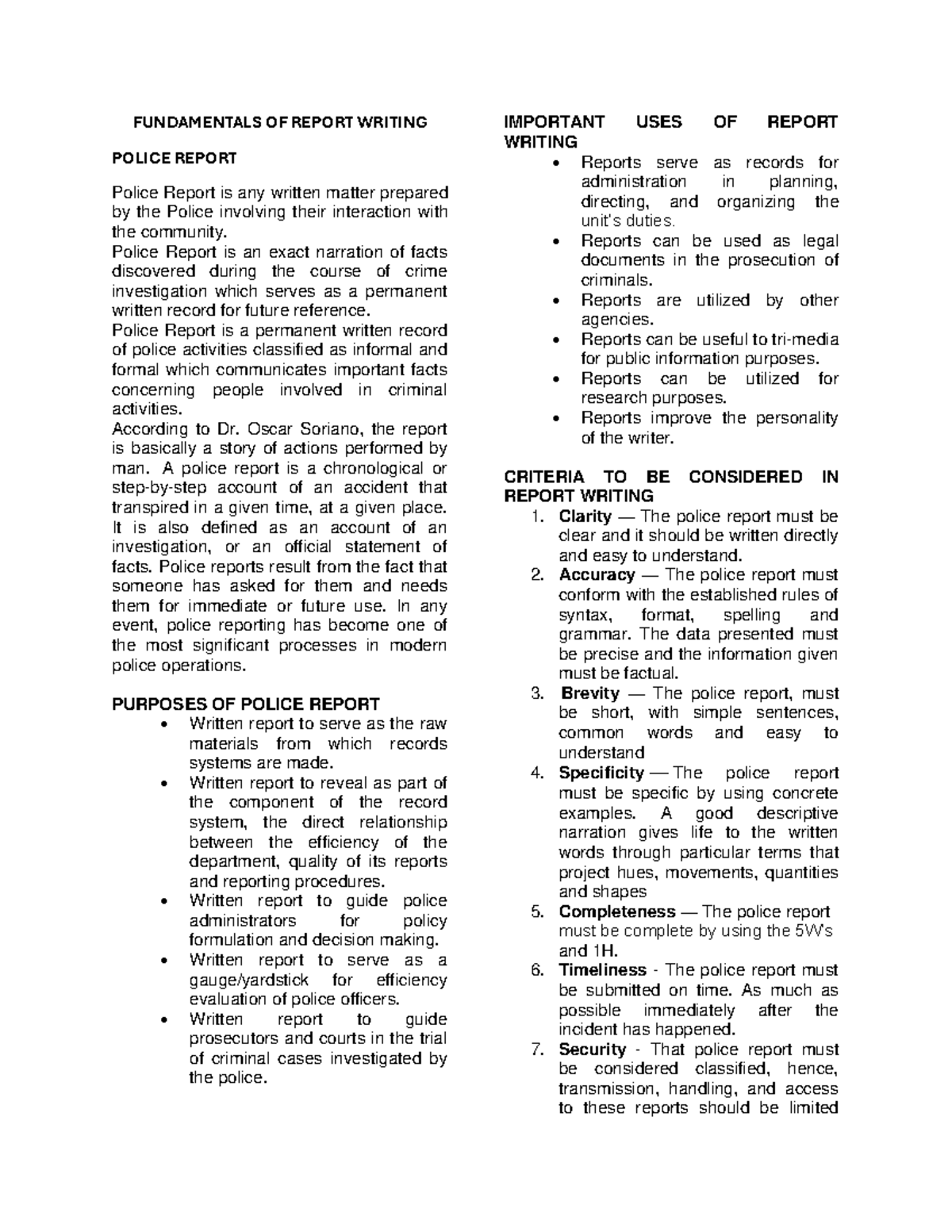 CDIN 5 - Police Report Writing Fundamentals and Techniques - Studocu