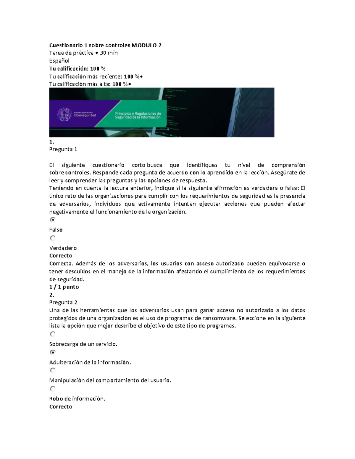 Cuestionario 1 sobre Controles - Módulo 2 - Tarea Práctica en Español - Studocu