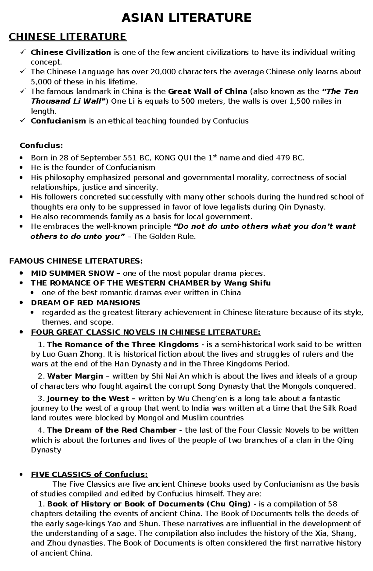 Asian literature - ASIAN LITERATURE CHINESE LITERATURE Chinese ...