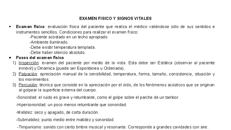 Examen Físico General y Signos Vitales - Curso de Medicina - Studocu