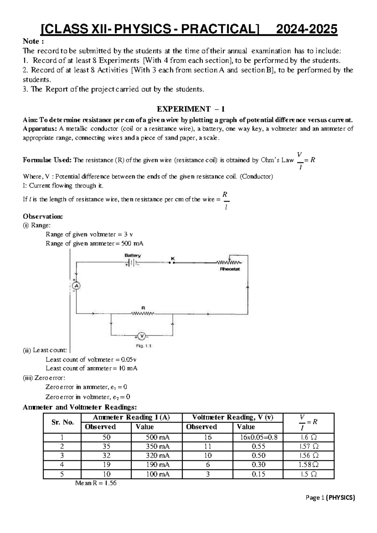 PHYSICS XII Practical Record for Annual Exam 2024-25 - Studocu