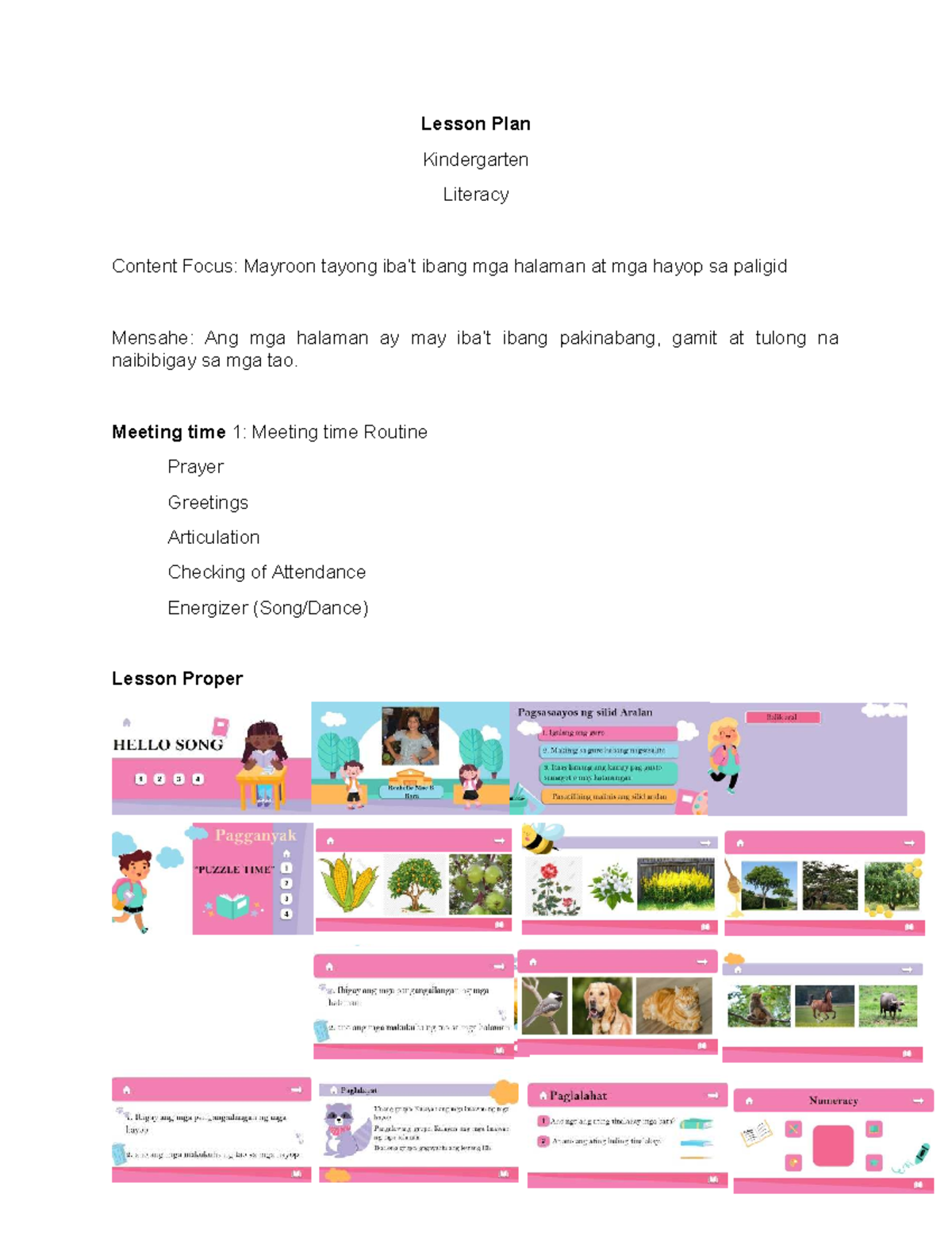 Lesson Plan: Kinikilala ang Letrang Hh sa Kindergarten - Studocu