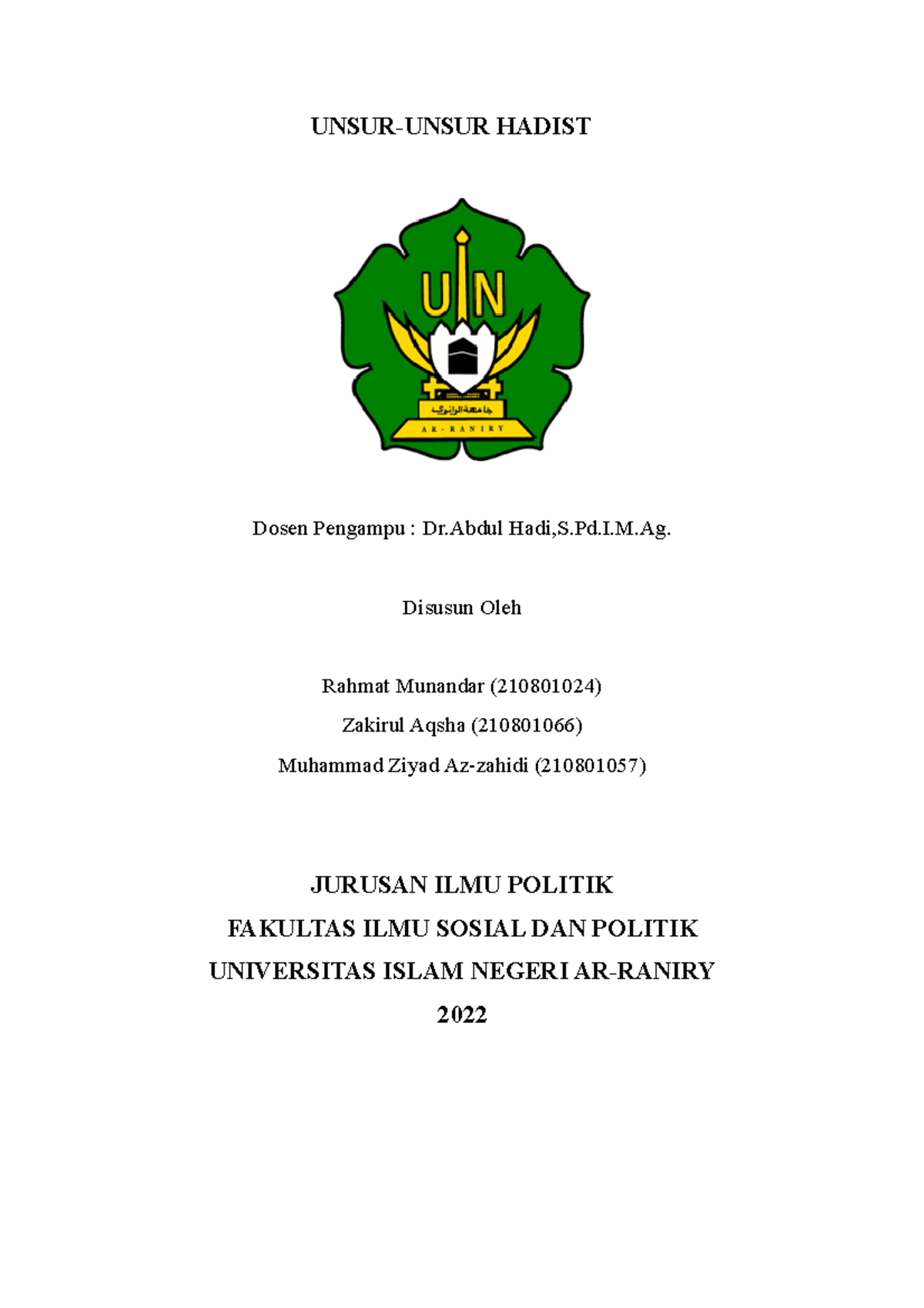 Makalah Unsur-Unsur Hadist: Panduan Pemahaman dan Sejarah Hadist - Studocu