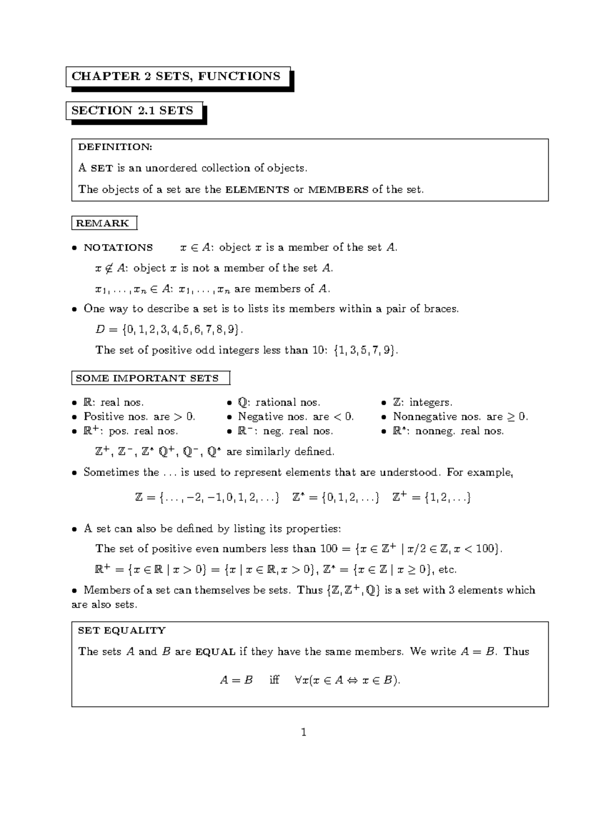 CH2 - Sets and Functions: Definitions and Key Concepts - Studocu