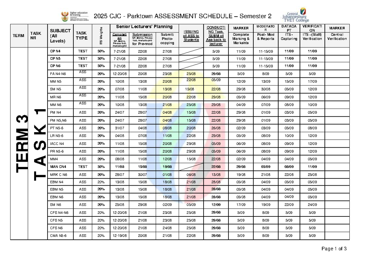 2025 CJC Parktown S2 Assessment Schedule for Senior Planning - Studocu