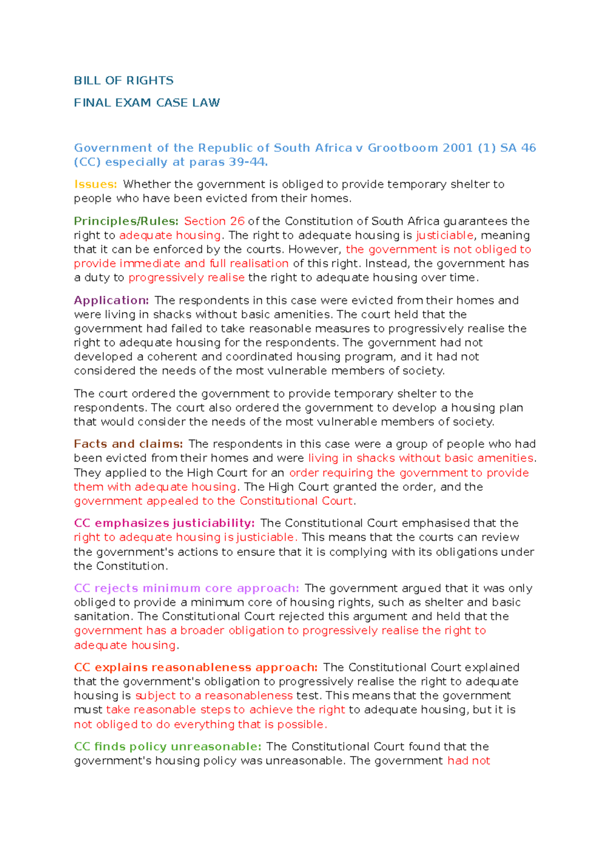 BILL OF RIGHTS Final Exam Case Law Analysis and Key Findings - Studocu