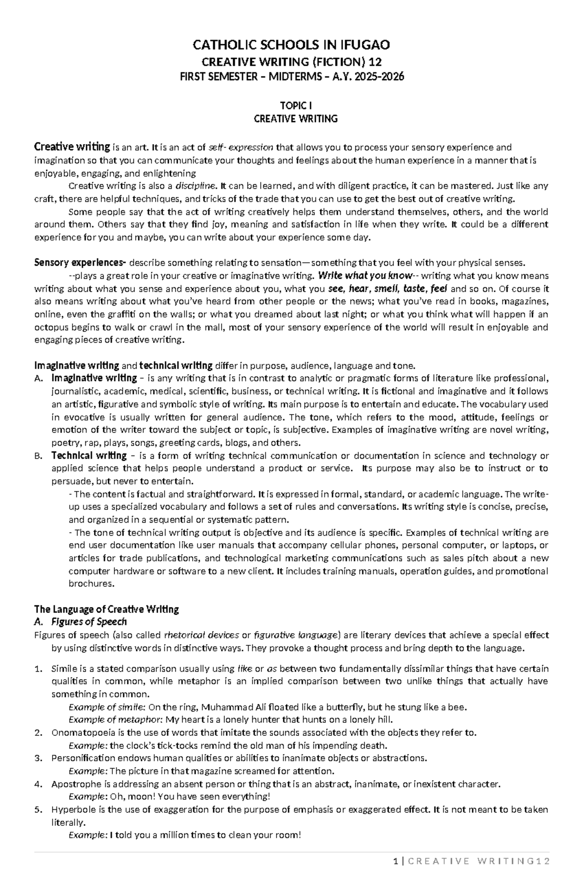Creative Writing Techniques and Concepts (FICTION) 12 Midterm A.Y ...