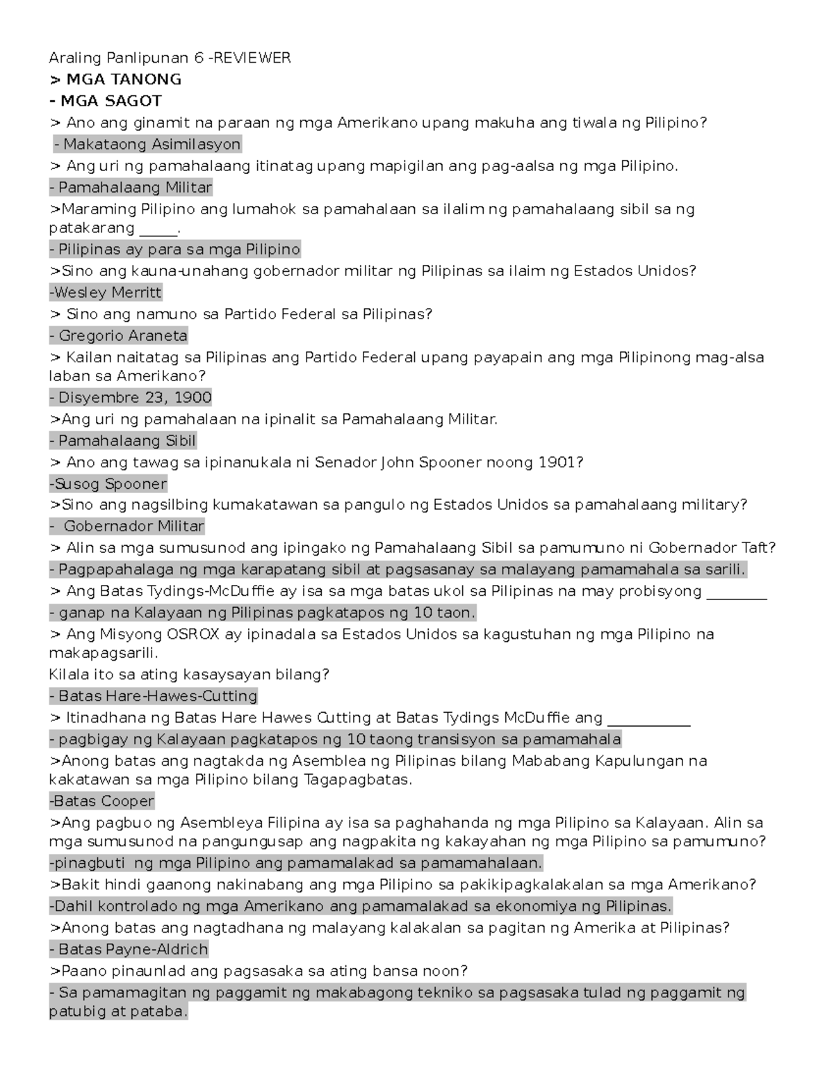Araling Panlipunan 6: Mga Tanong at Sagot sa Kasaysayan ng Pilipinas ...