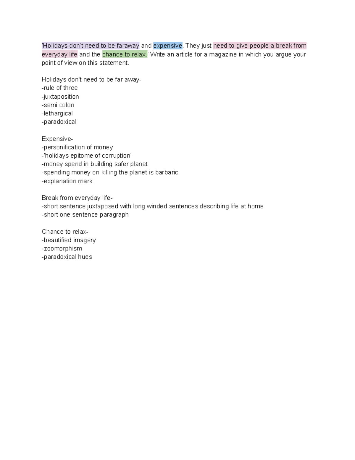 English Language Paper 2 Q5: The True Cost of Holidays and Escapism ...