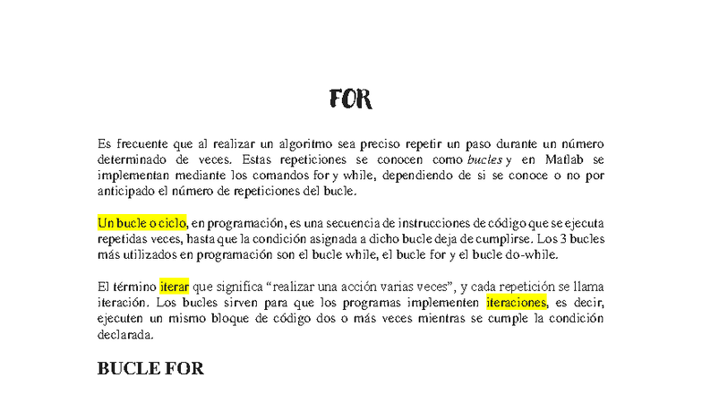 FOR-While: Notas sobre Comandos de Programación en Matlab - Studocu