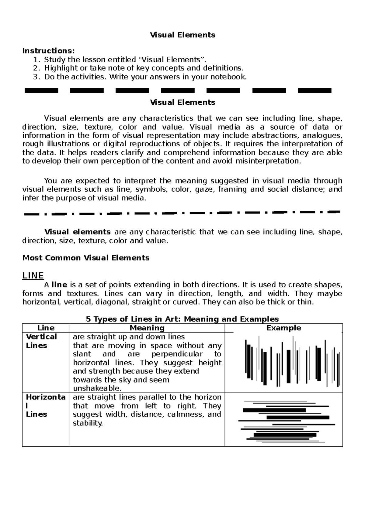 Visual Elements Lesson: Key Concepts & Activities - Studocu