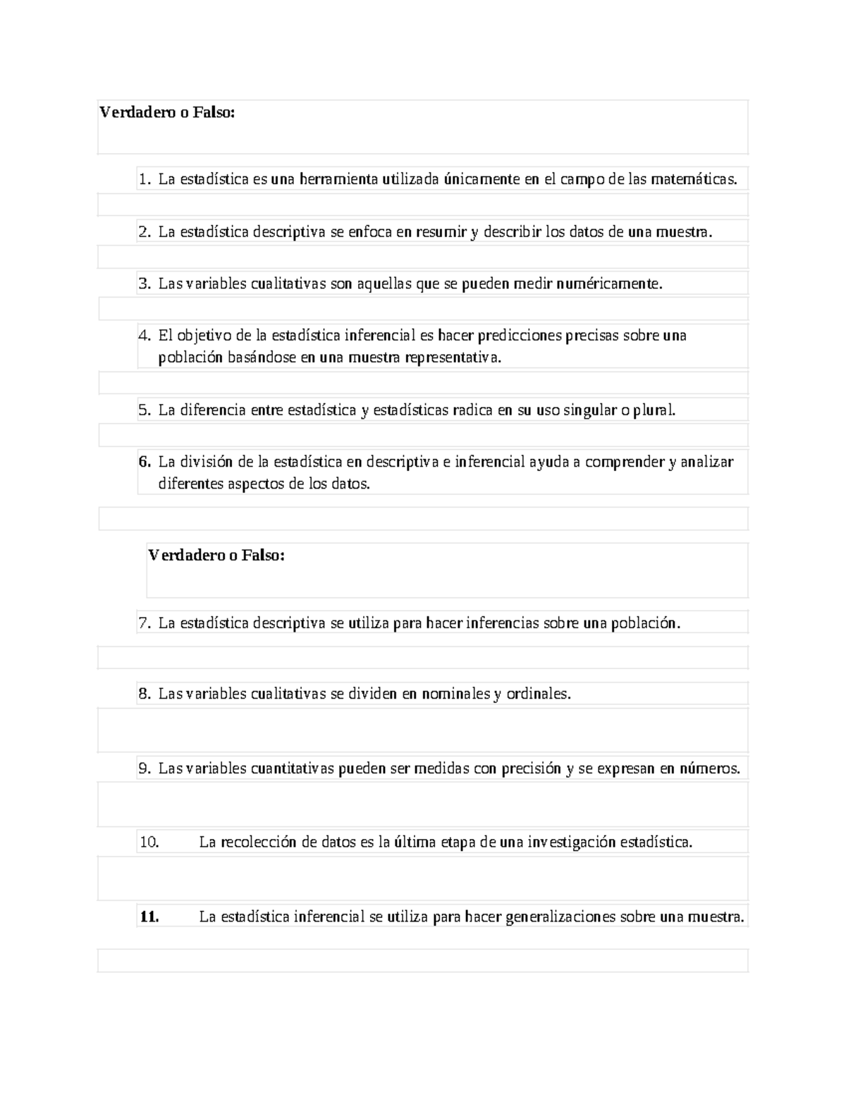 Estadística Descriptiva: Ejercicios de Verdadero o Falso y Selección ...