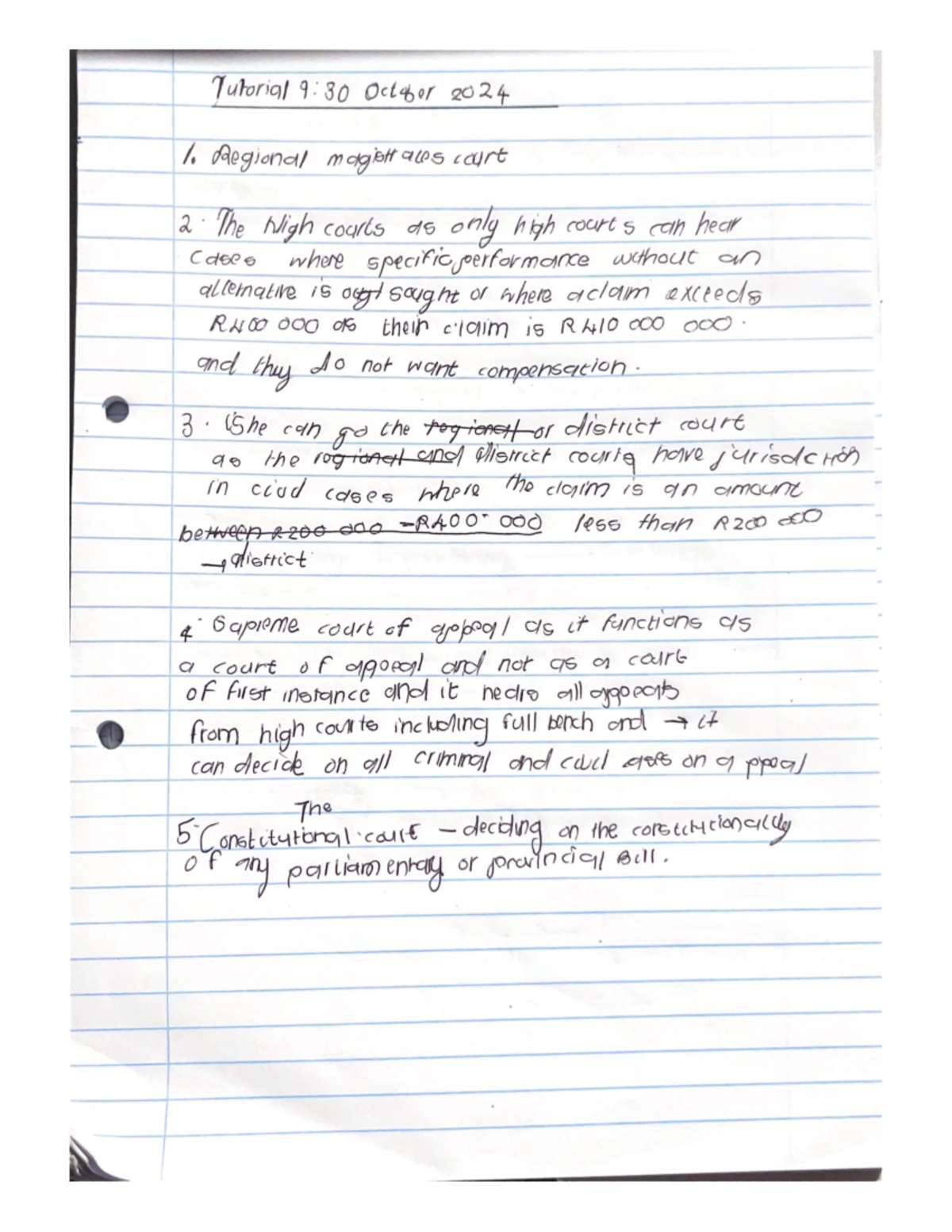 Tutorial 9 Answers - Tutorial 9:30 Octof 2024 1. Regional magistt ales ...