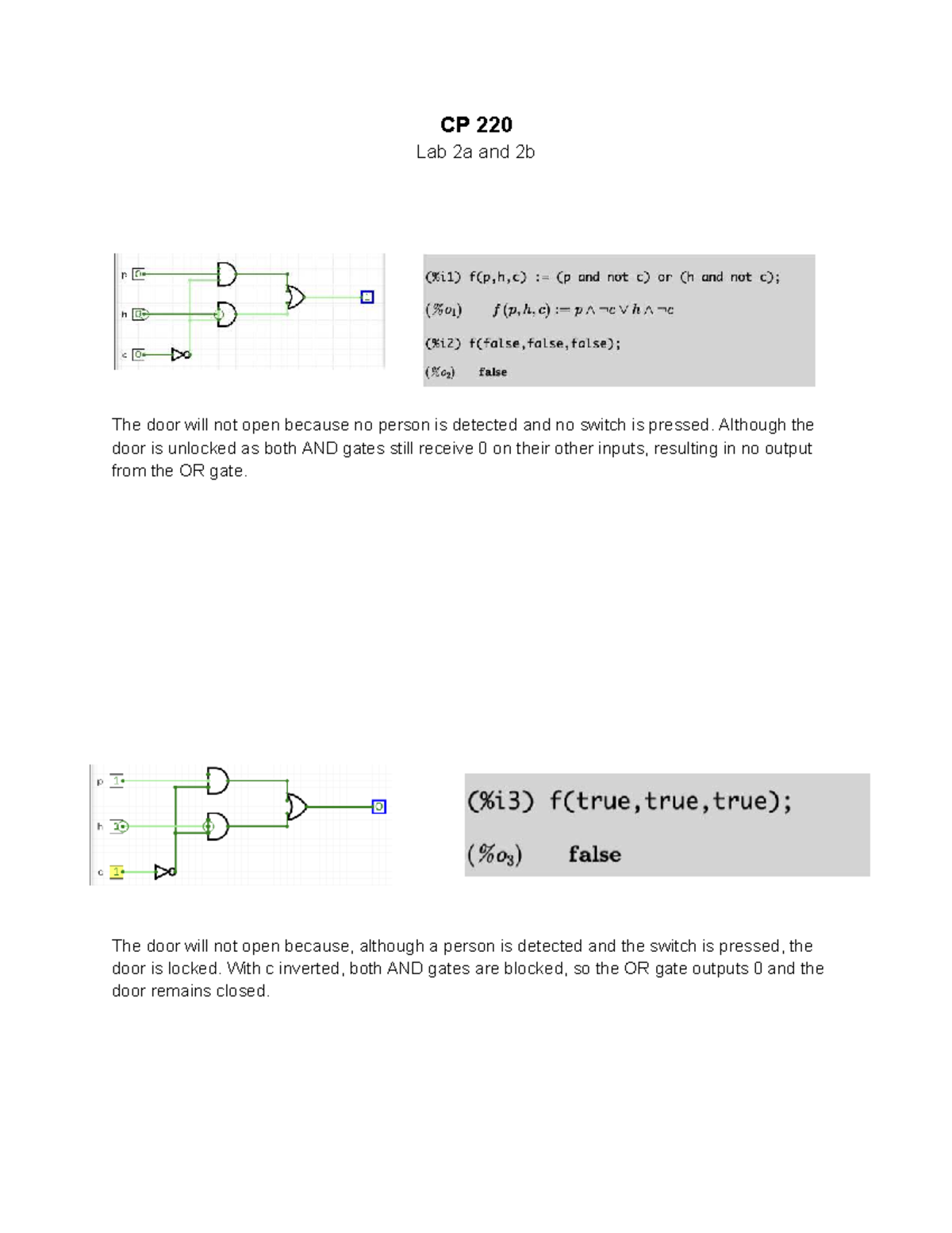 CP 220 Lab 2a & 2b - Door Control Circuits Analysis - Studocu