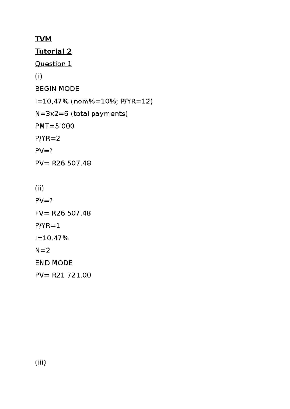 TVM Tut 2 Solution - time value of money questions and answers tutorial ...