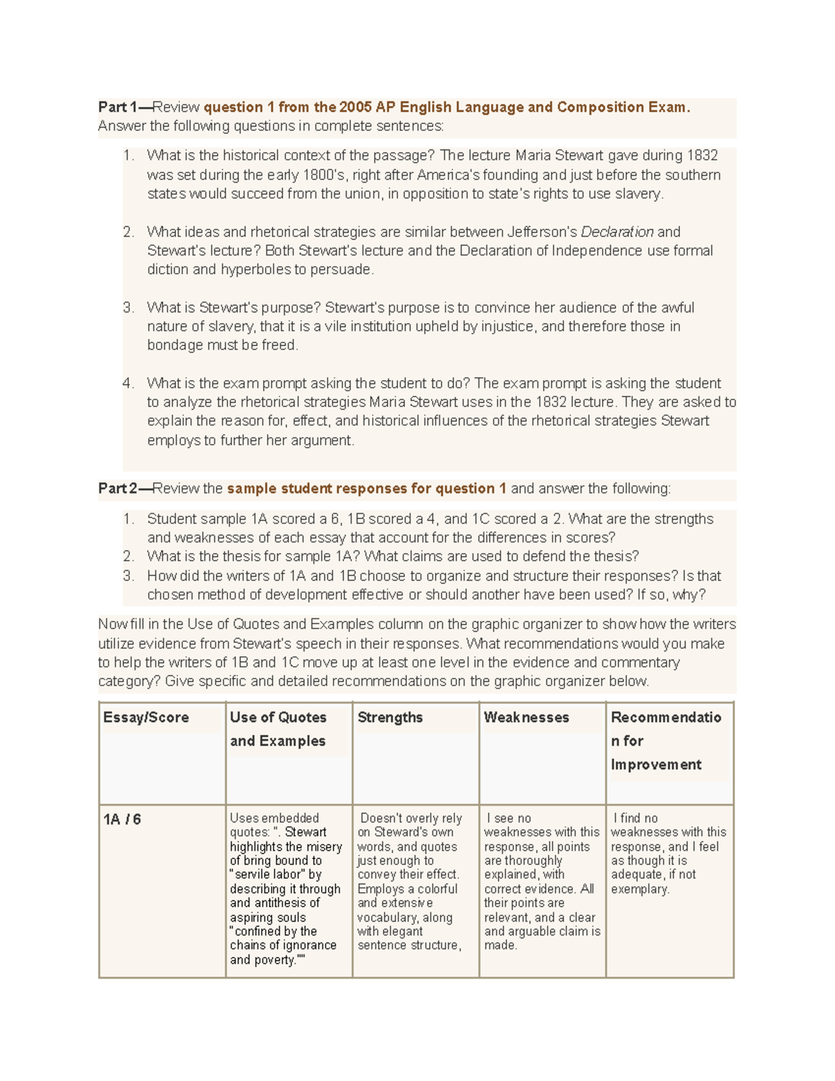 AP LANG 2.05 Assignment 2 Student responses worksheet - Part 1—Review ...