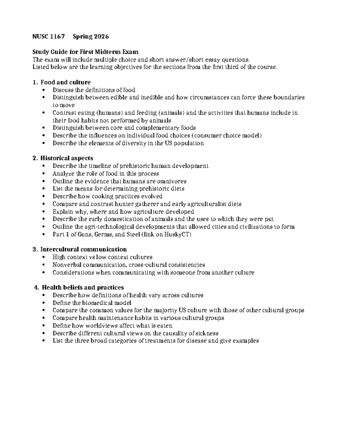 NUSC 1167 Study Guide for First Midterm Exam - Studocu