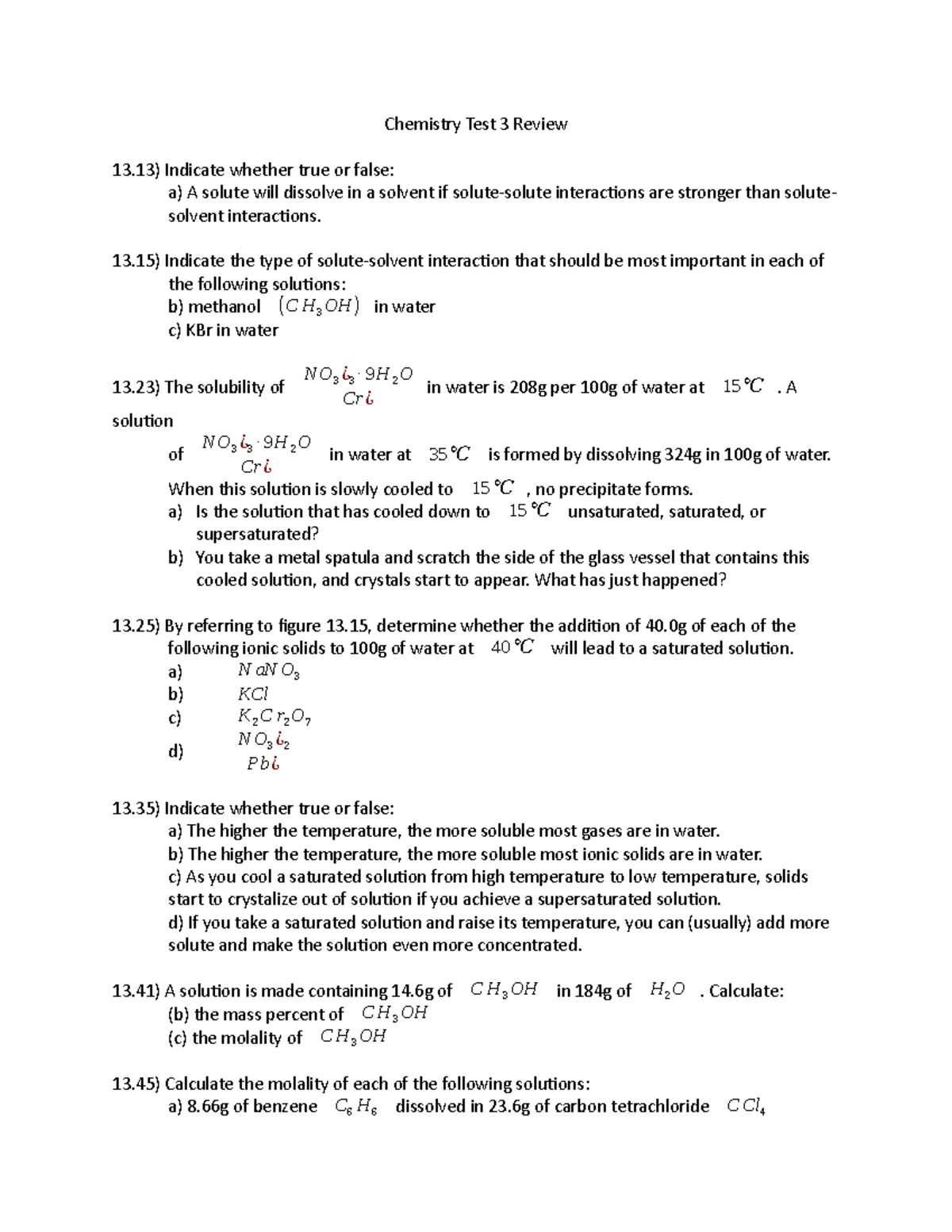Chemistry Test 3 Review Notes: Key Concepts & Problems - Studocu