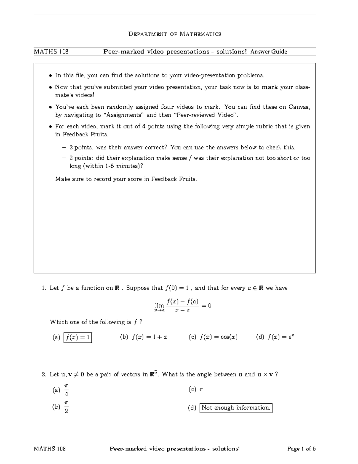 MATHS 108 Peer Review Assignment Solutions - Answer Guide - Studocu