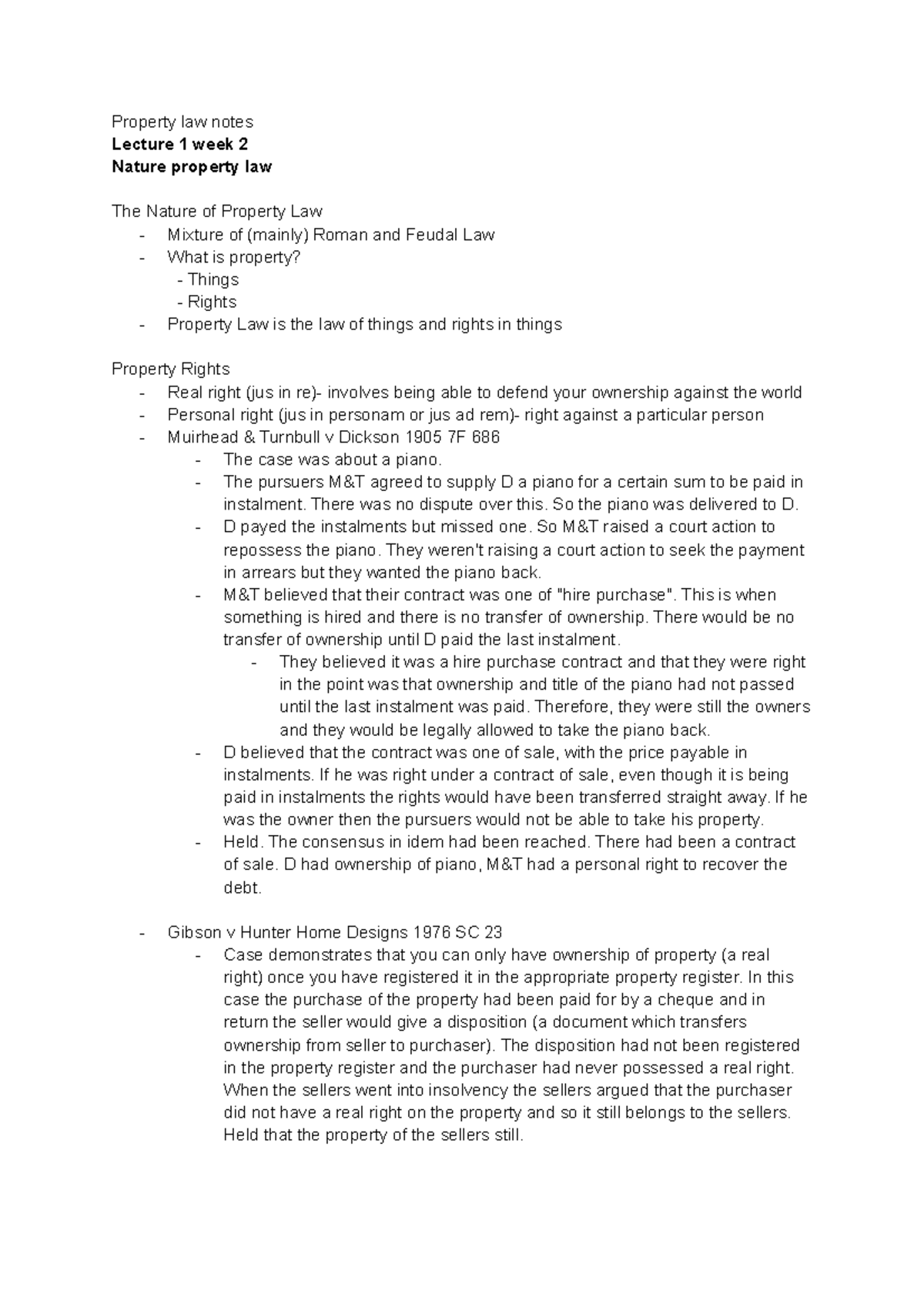 Property Law Lecture Notes (LAW101): Weeks 2 & 3 Overview - Studocu