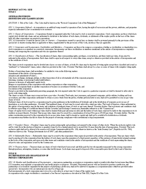 RCC-LAW - RCC LAW reviewer - REVISED CORPORATION CODE OF THE ...