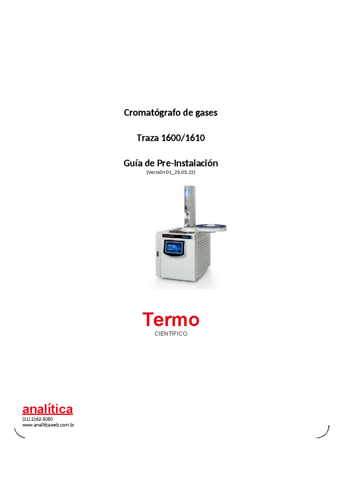 Guía de Preinstalación del Cromatógrafo de Gases Trace 1610 (Versión 01 ...