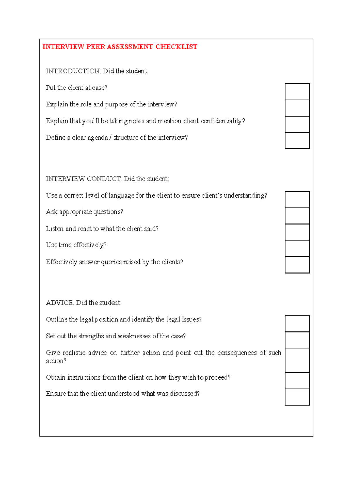 Client Interview Checklist - Peer Assessment Guide - Studocu