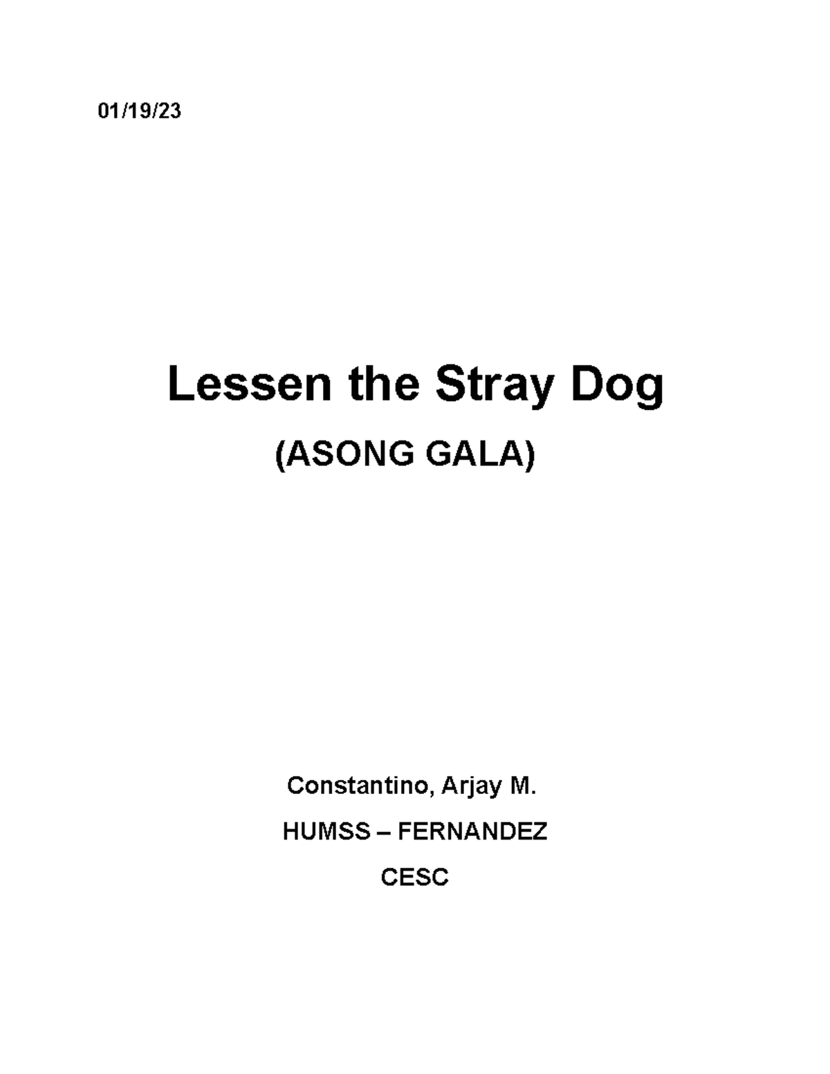 Stray Dog Control Action Plan - HUMSS CESC - ASONG GALA Project - Studocu