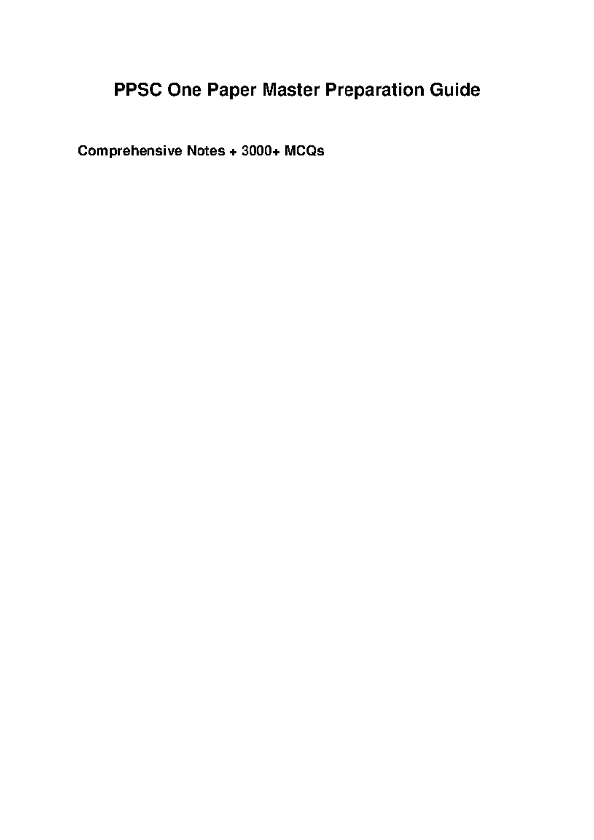 PPSC One Paper Master Prep: Comprehensive Notes & MCQs Guide - Studocu