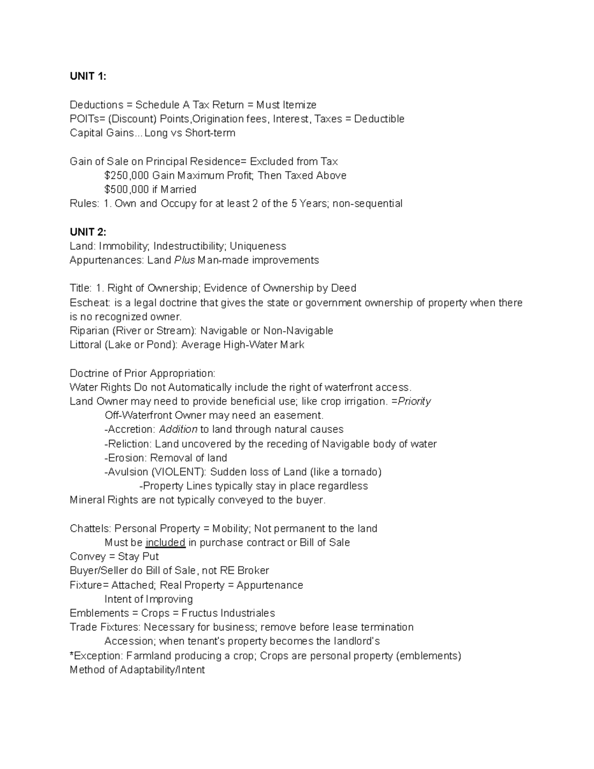 Real Estate Concepts and Principles: Exam Prep Notes (RE 101) - Studocu