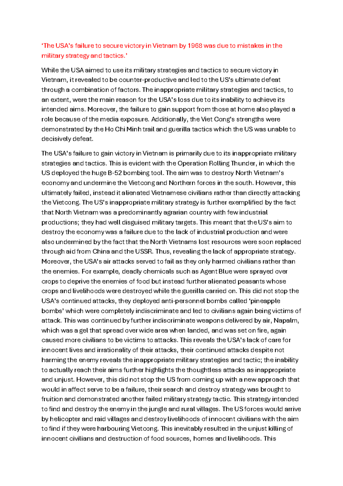 Vietnam War Military Strategy Failures: An Analysis (HIST 101) - Studocu