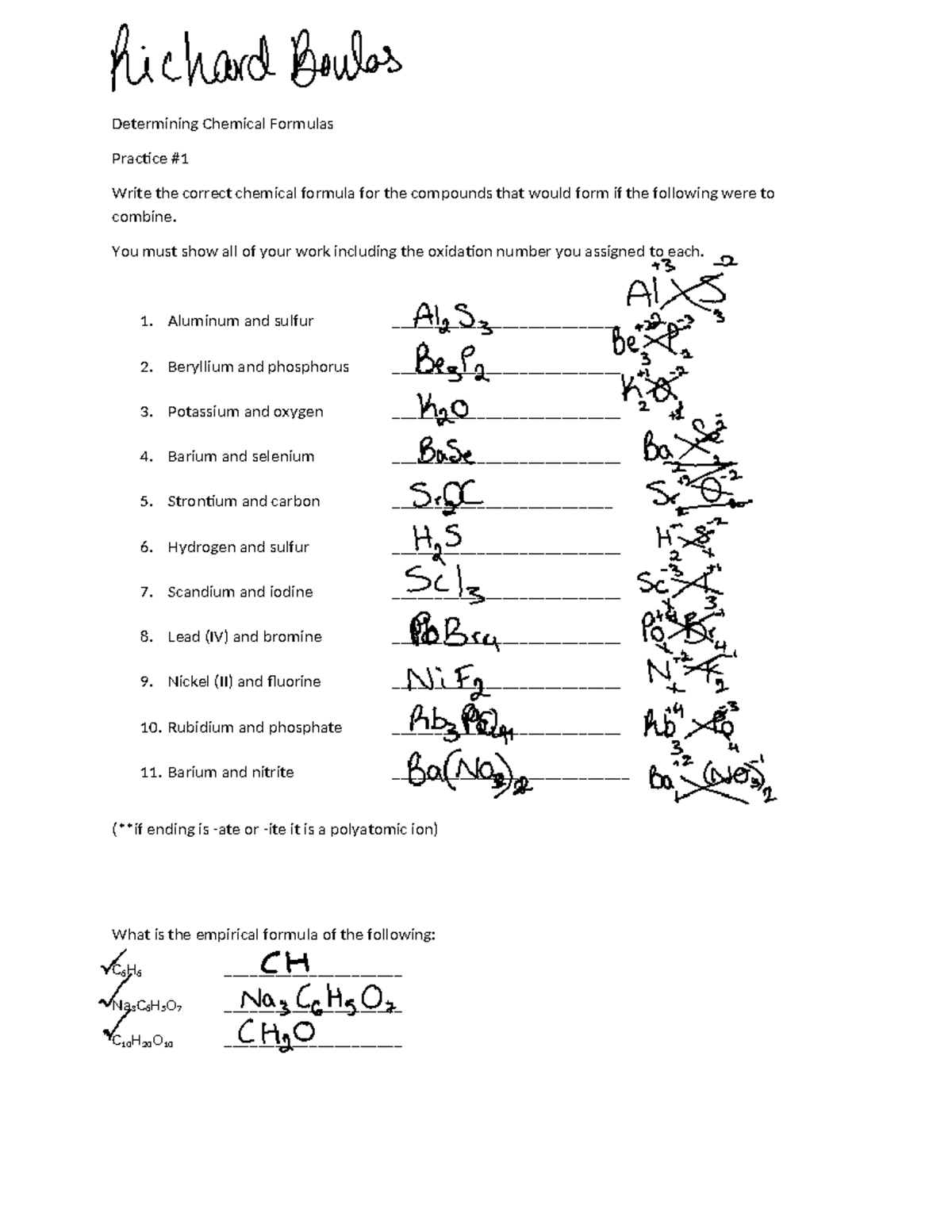 Chemistry 10-15: Practice on Determining Chemical Formulas - Studocu